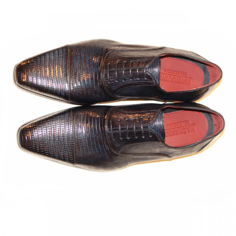 Magnanni Exclusive Luis lizard cap toe lace up Navy | PelleLine.com