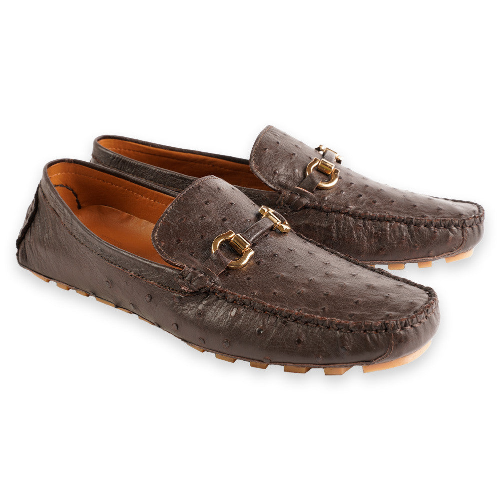 Pelle Line Palm Beach Genuine Ostrich Driving shoe- Brown | PelleLine.com
